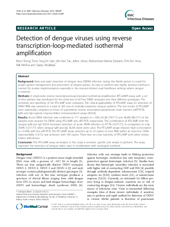 Pdf Detection Of Dengue Viruses Using Reverse Transcription Loop