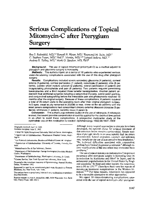 (PDF) Serious Complications of Topical Mitomycin-C after Pterygium Surgery