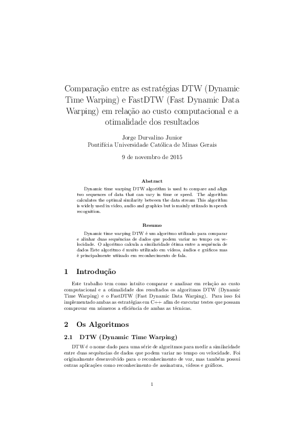 (PDF) DTW and FastDTW algorithm