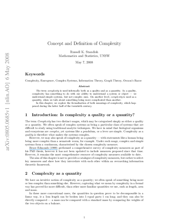 (PDF) Concept and Definition of Complexity