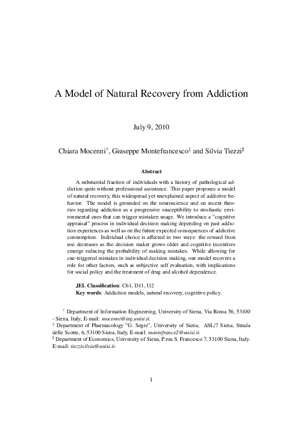 (PDF) A Model of Natural Recovery from Addiction