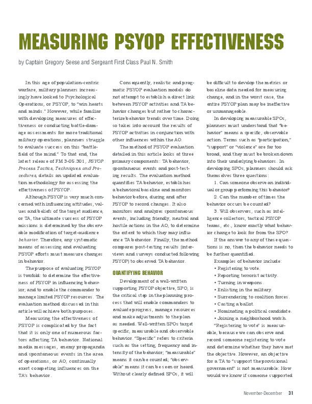 (PDF) Measuring Psychological Operations (PSYOP) Effectiveness