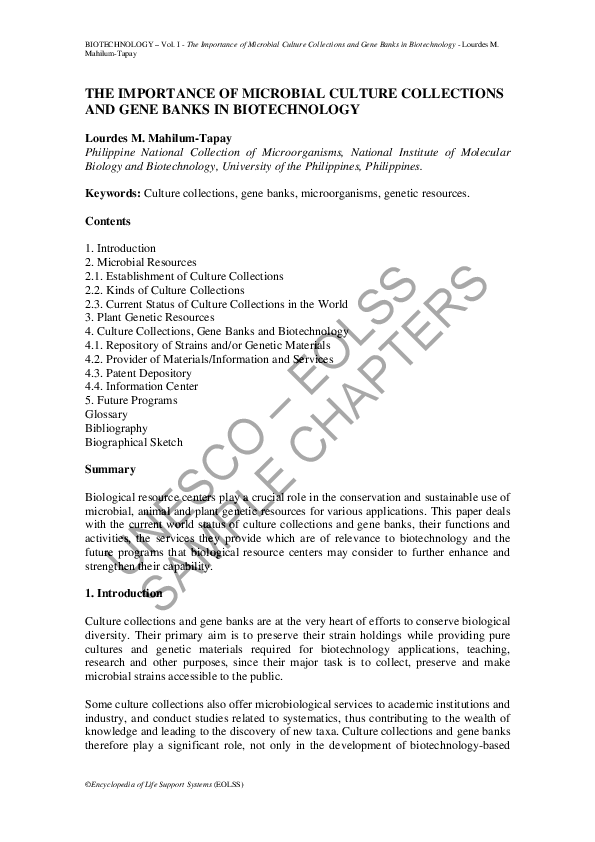 (PDF) The Importance of Microbial Culture Collections and Gene Banks in ...