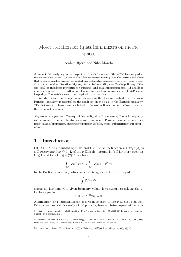 (PDF) Moser iteration for (quasi)minimizers on metric spaces