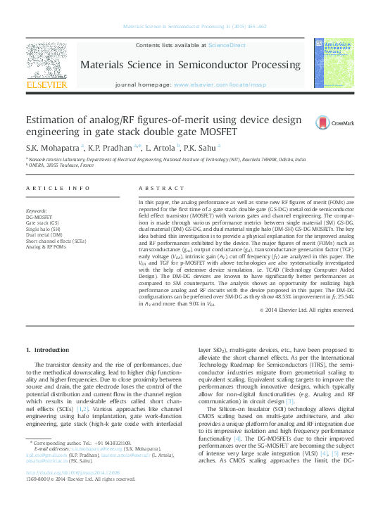 Pdf Estimation Of Analogrf Figures Of Merit Using Device Design Engineering In Gate Stack