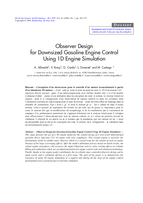 (PDF) Observer Design for Downsized Gasoline Engine Control Using 1D ...