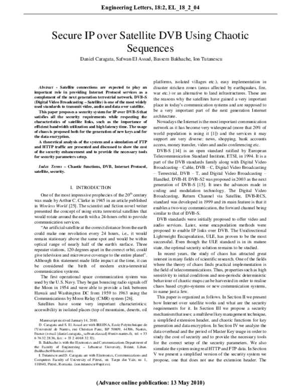 (PDF) Secure IP over Satellite DVB Using Chaotic Sequences