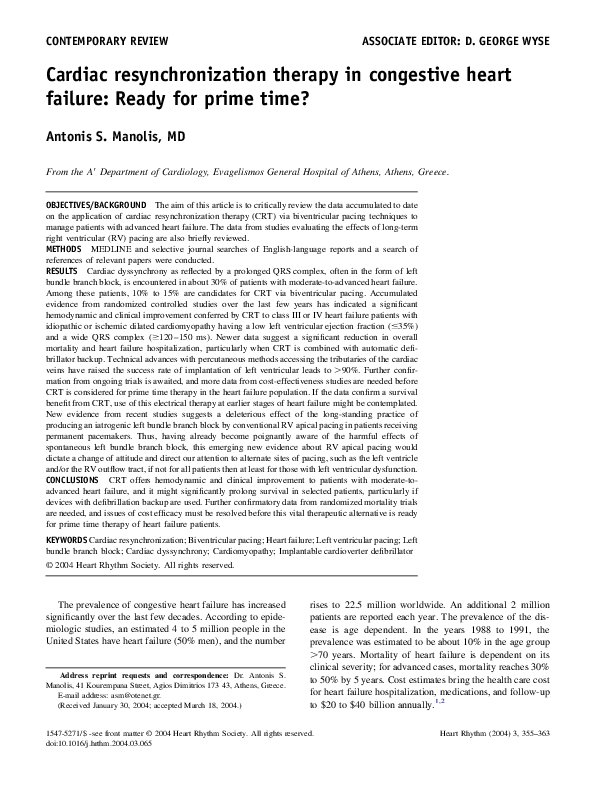 (PDF) The Emerging Role of Cardiac Resynchronization Therapy in Milder ...
