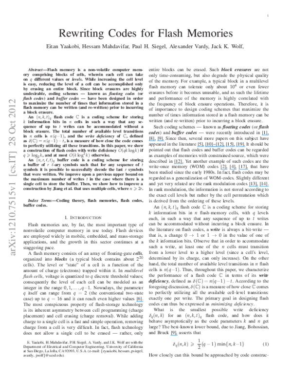 (PDF) Rewriting Codes for Flash Memories