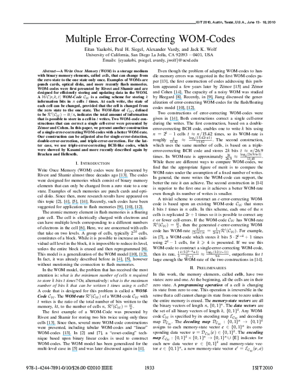 (PDF) Multiple Error-Correcting WOM-Codes
