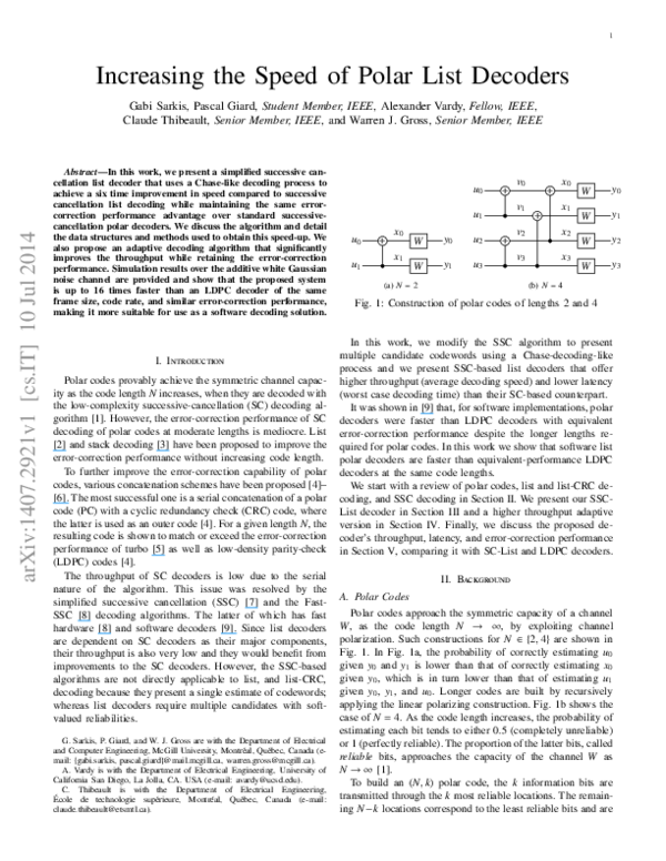 (PDF) Increasing the speed of polar list decoders