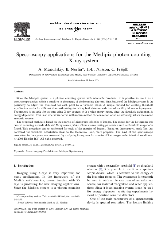 (PDF) Spectroscopy applications for the Medipix photon counting X-ray ...