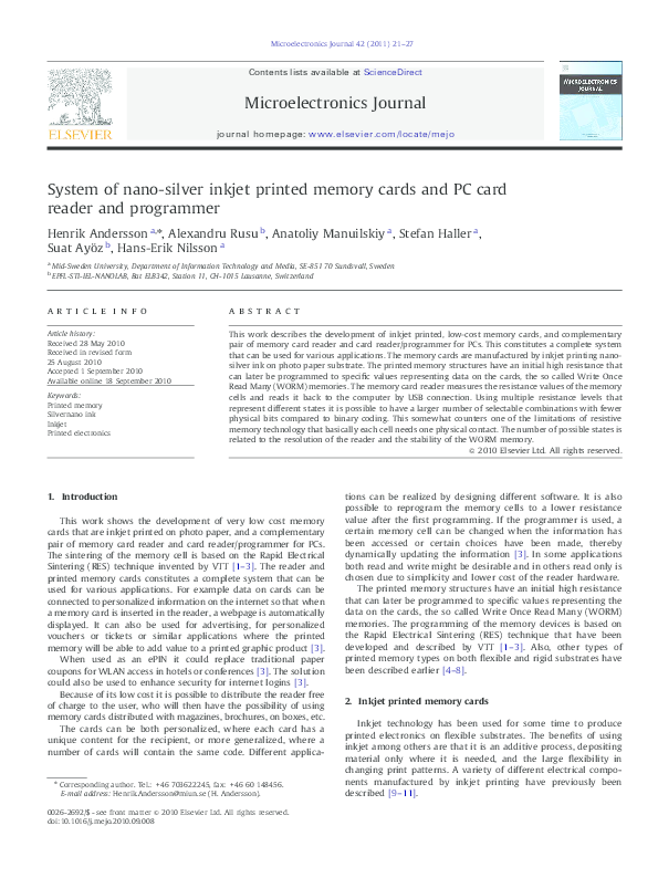 (PDF) System of nano-silver inkjet printed memory cards and PC card ...