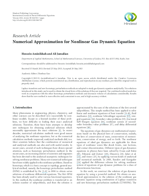 Pdf Numerical Approximation For Nonlinear Gas Dynamic Equation
