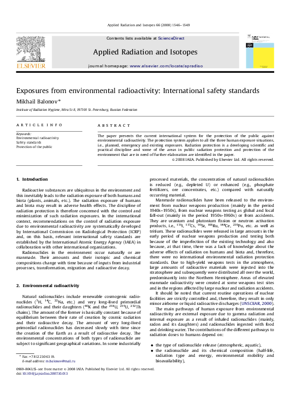 (PDF) Exposures from environmental radioactivity: International safety ...