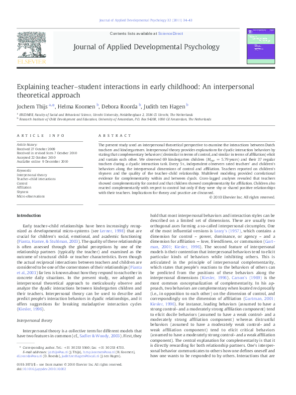 (PDF) Explaining teacher–student interactions in early childhood: An ...