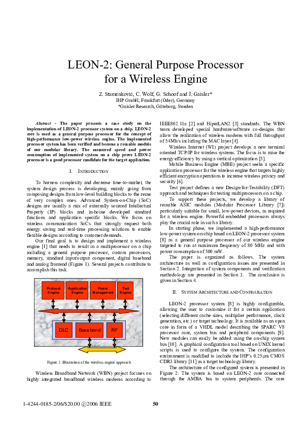 (PDF) LEON-2: General Purpose Processor for a Wireless Engine