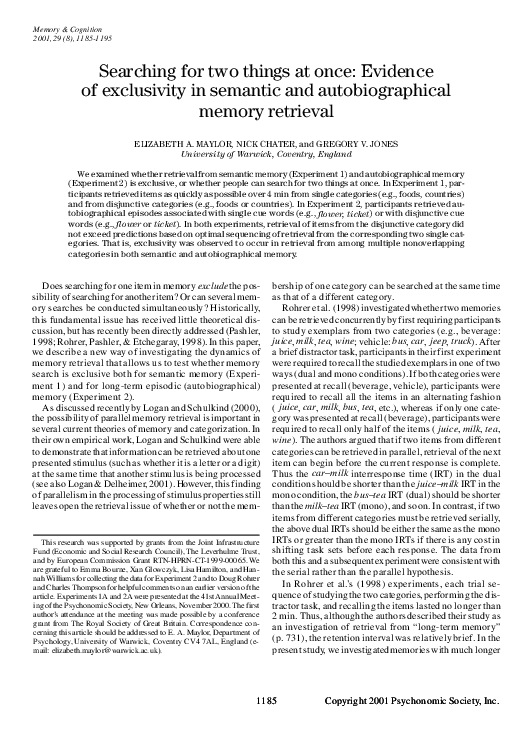 (PDF) Searching for two things at once: Evidence of exclusivity in semantic and autobiographical ...