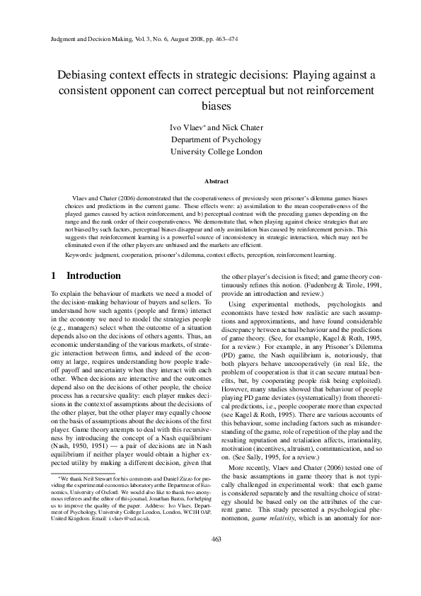 (PDF) Debiasing context effects in strategic decisions