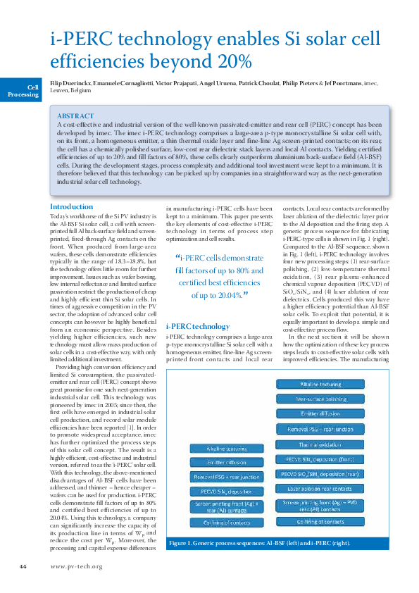 (PDF) i-PERC technology enables Si solar cell efficiencies beyond 20%
