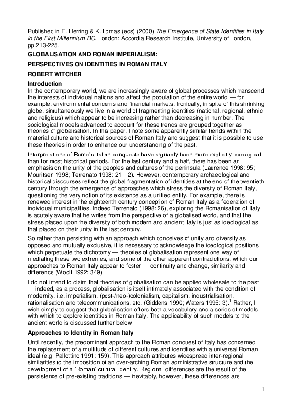 (PDF) Globalisation and Roman Imperialism: Perspectives on Identities ...