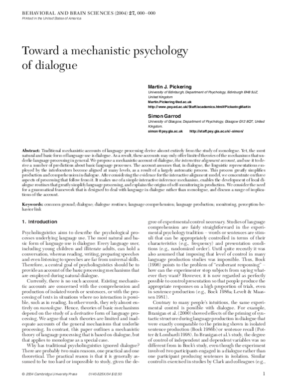 (PDF) Toward a mechanistic psychology of dialogue: The interactive ...