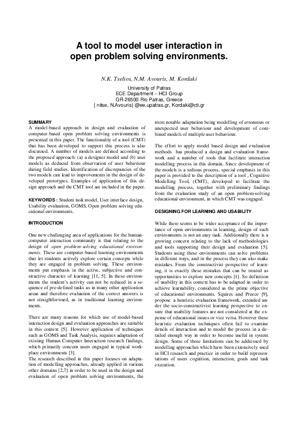 Pdf A Tool To Model User Interaction In Open Problem Solving Environments