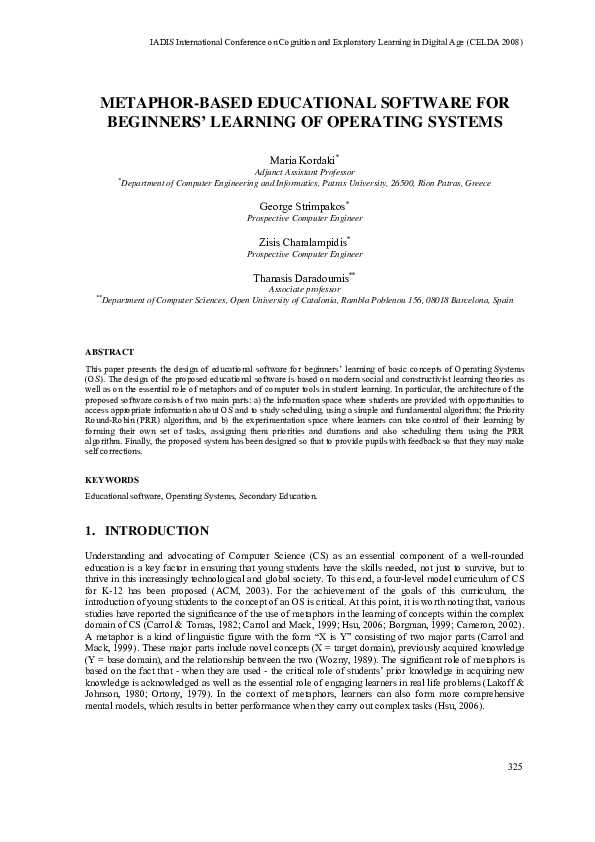 (PDF) Metaphor based educational software for beginners’ learning of ...