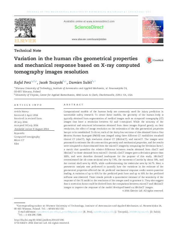 (PDF) Variation in the human ribs geometrical properties and mechanical ...