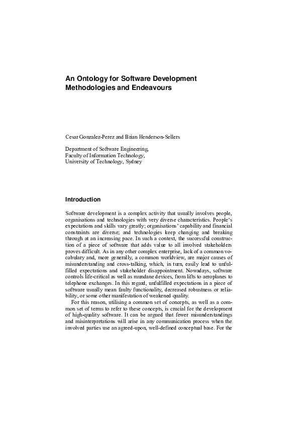 (PDF) An Ontology for Software Development Methodologies and Endeavours