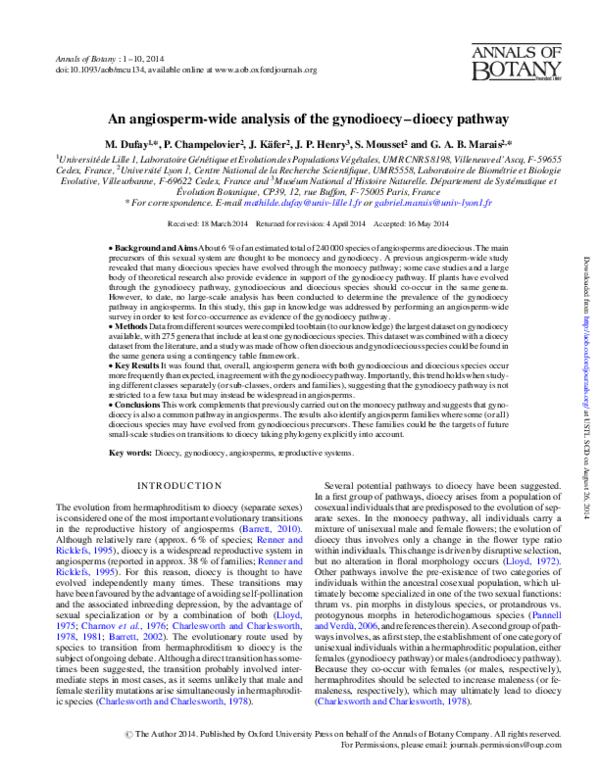 (PDF) An angiosperm-wide analysis of the gynodioecy-dioecy pathway ...