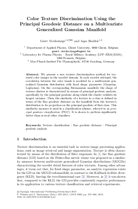 (PDF) Color Texture Discrimination Using the Principal Geodesic Distance on Multivariate ...