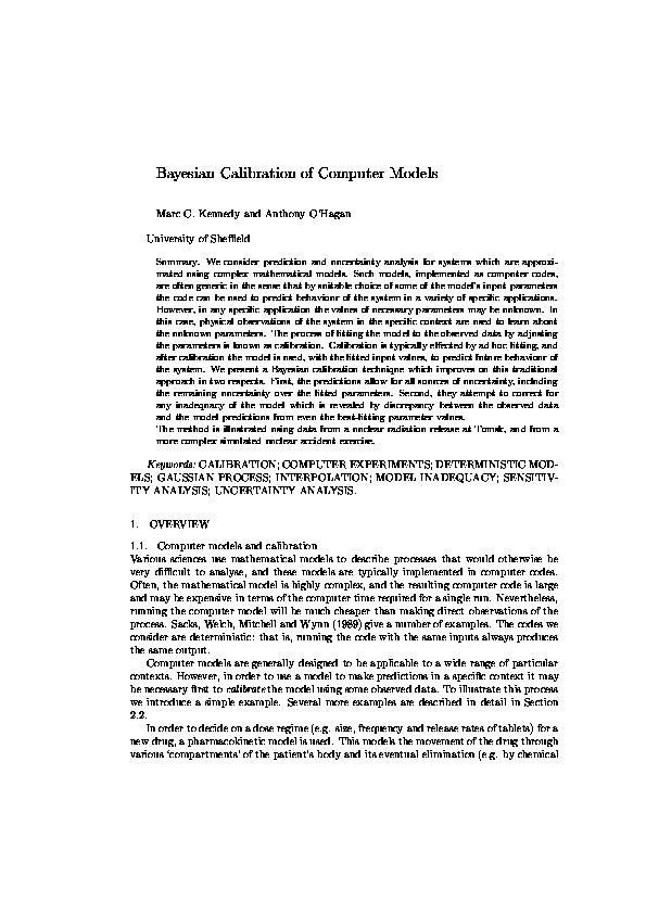 Pdf Bayesian Calibration Of Computer Models