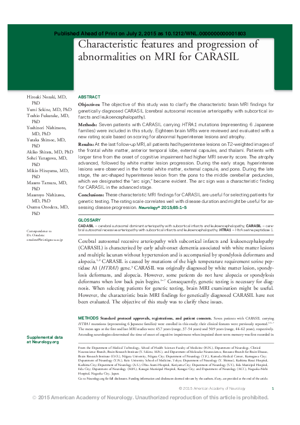 (PDF) Characteristic features and progression of abnormalities on MRI ...