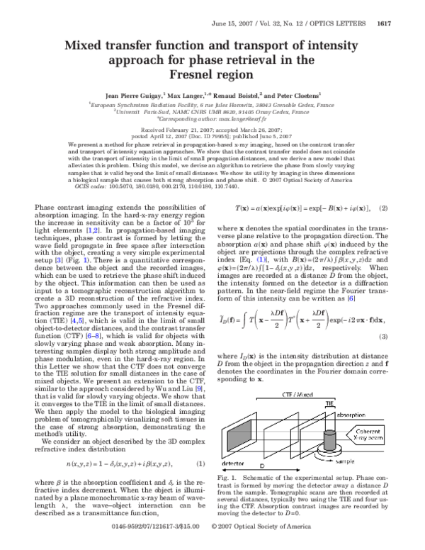 Pdf Mixed Transfer Function And Transport Of Intensity Approach For 8163