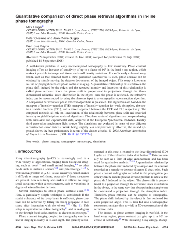 Pdf Quantitative Comparison Of Direct Phase Retrieval Algorithms In