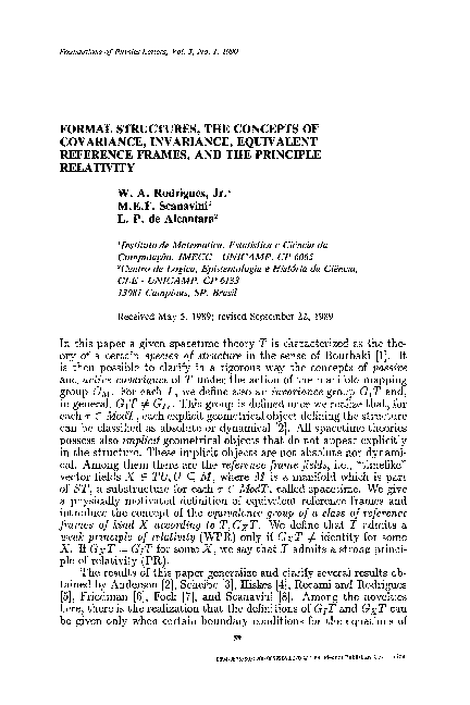 (PDF) Formal structures, the concepts of covariance, invariance, equivalent reference frames ...