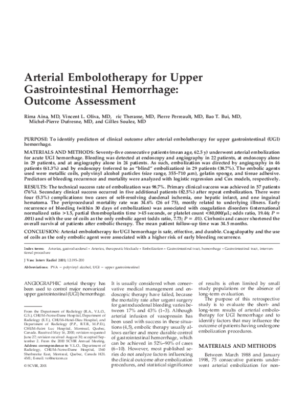 (PDF) Arterial Embolotherapy for Upper Gastrointestinal Hemorrhage ... (PDF) Arterial Embolotherapy for Upper Gastrointestinal Hemorrhage ...