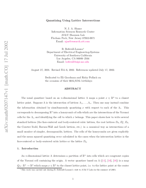 (PDF) Quantizing Using Lattice Intersections