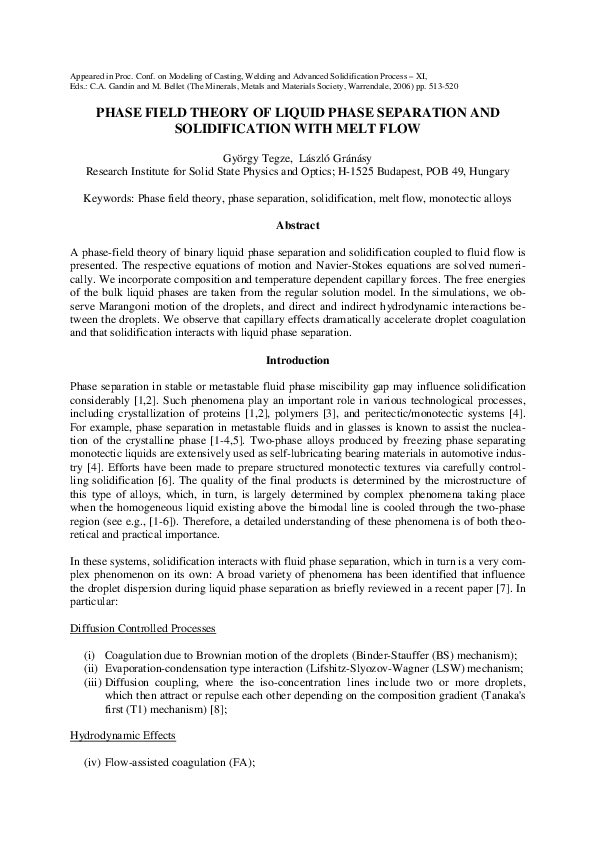 (PDF) Phase field theory of liquid phase separation and solidification ...