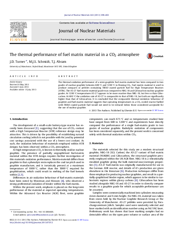 (PDF) The thermal performance of fuel matrix material in a CO2 atmosphere