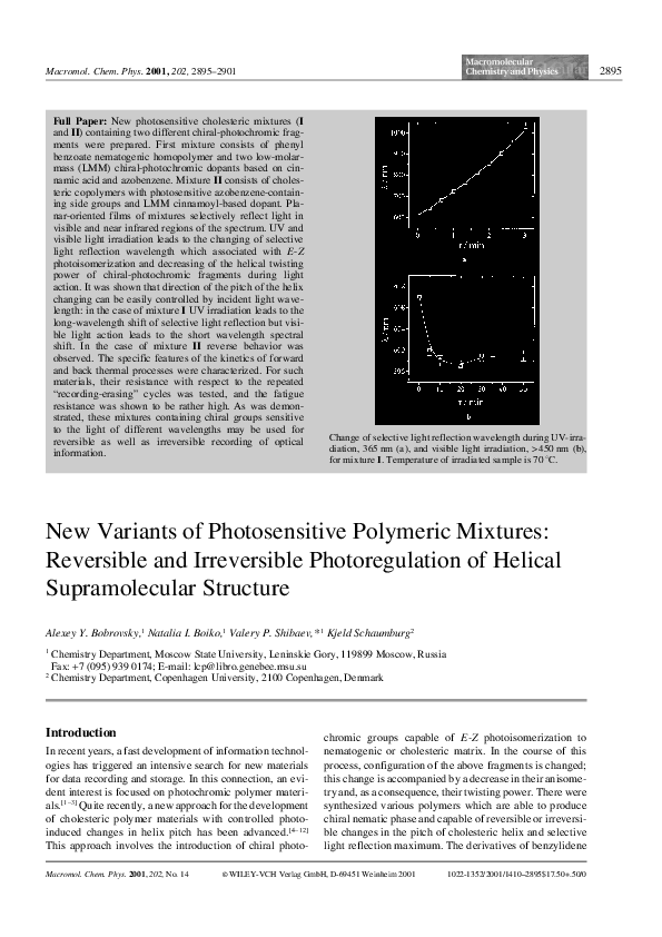 (PDF) New Variants of Photosensitive Polymeric Mixtures: Reversible and ...