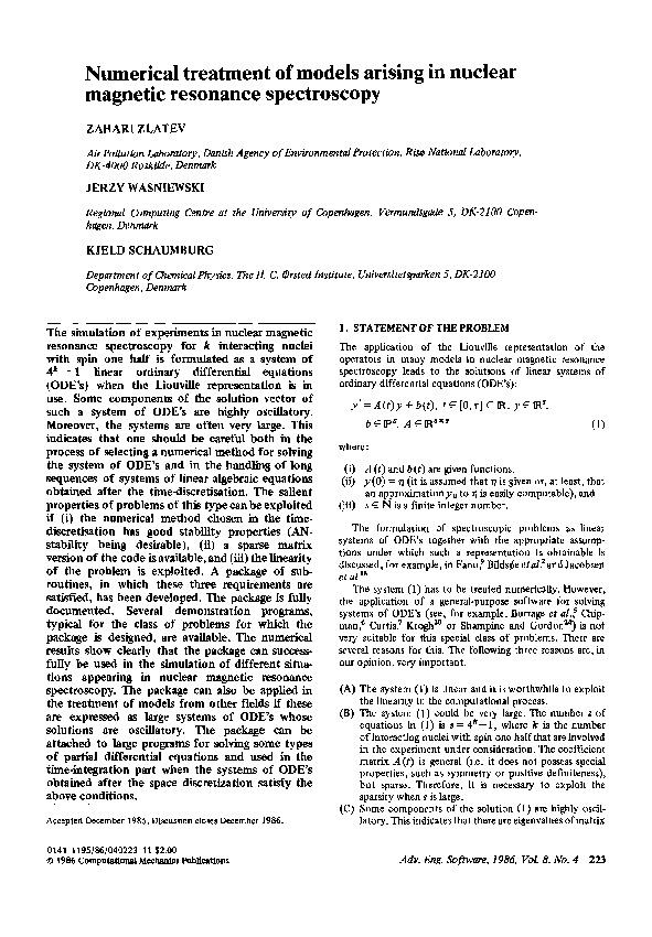 (PDF) Numerical Methods for NMR Spectroscopy Model Simulation