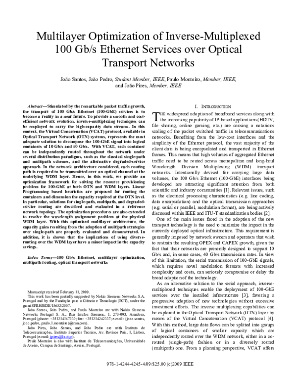 (PDF) Multilayer Optimization of Inverse-Multiplexed 100 Gb/s Ethernet Services over Optical ...