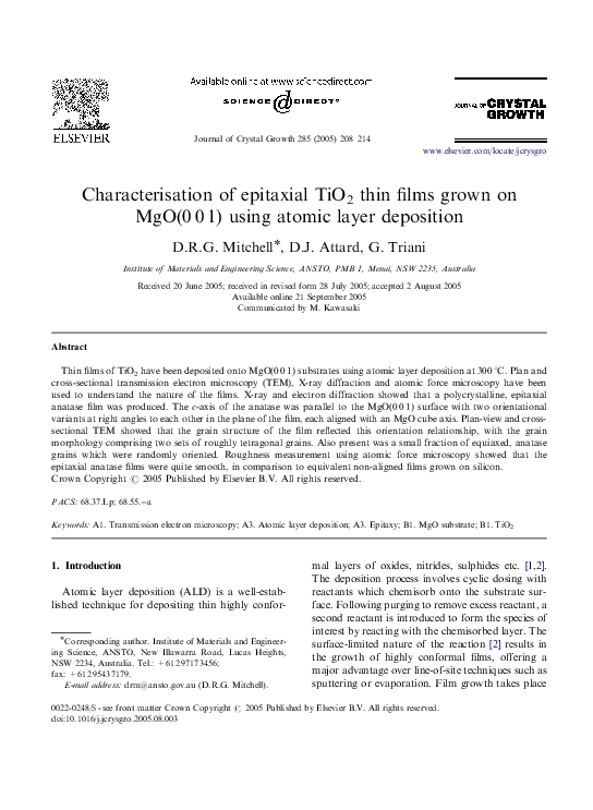(PDF) Characterisation of epitaxial TiO2 thin films grown on MgO(001 ...