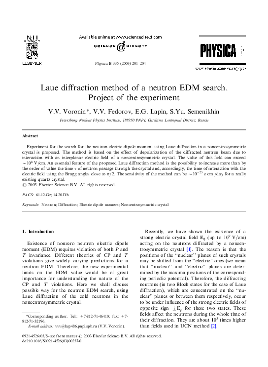 (PDF) Laue diffraction method of a neutron EDM search. Project of the ...