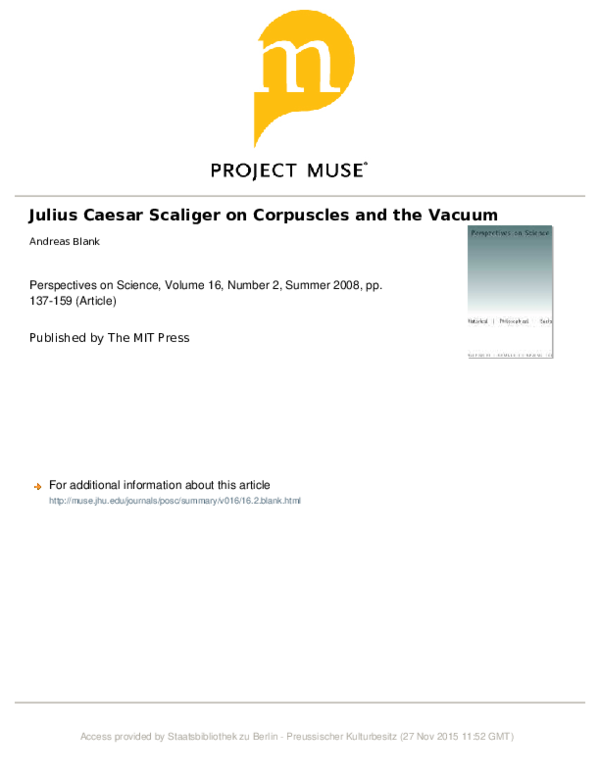 (PDF) Julius Caesar Scaliger on Corpuscles and the Vacuum