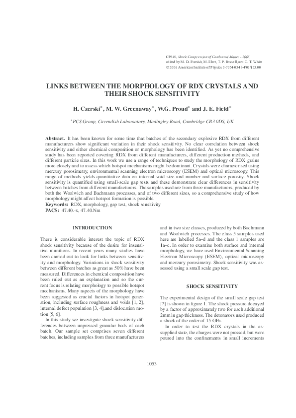 (PDF) Links between the Morphology of RDX Crystals and their Shock ...