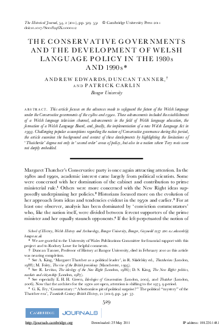 (PDF) The Conservative Governments and the Development of Welsh ...