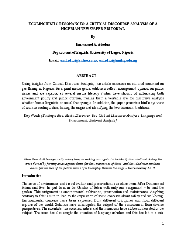 (DOC) ECOLINGUISTIC RESONANCES: A CRITICAL DISCOURSE ANALYSIS OF A ...